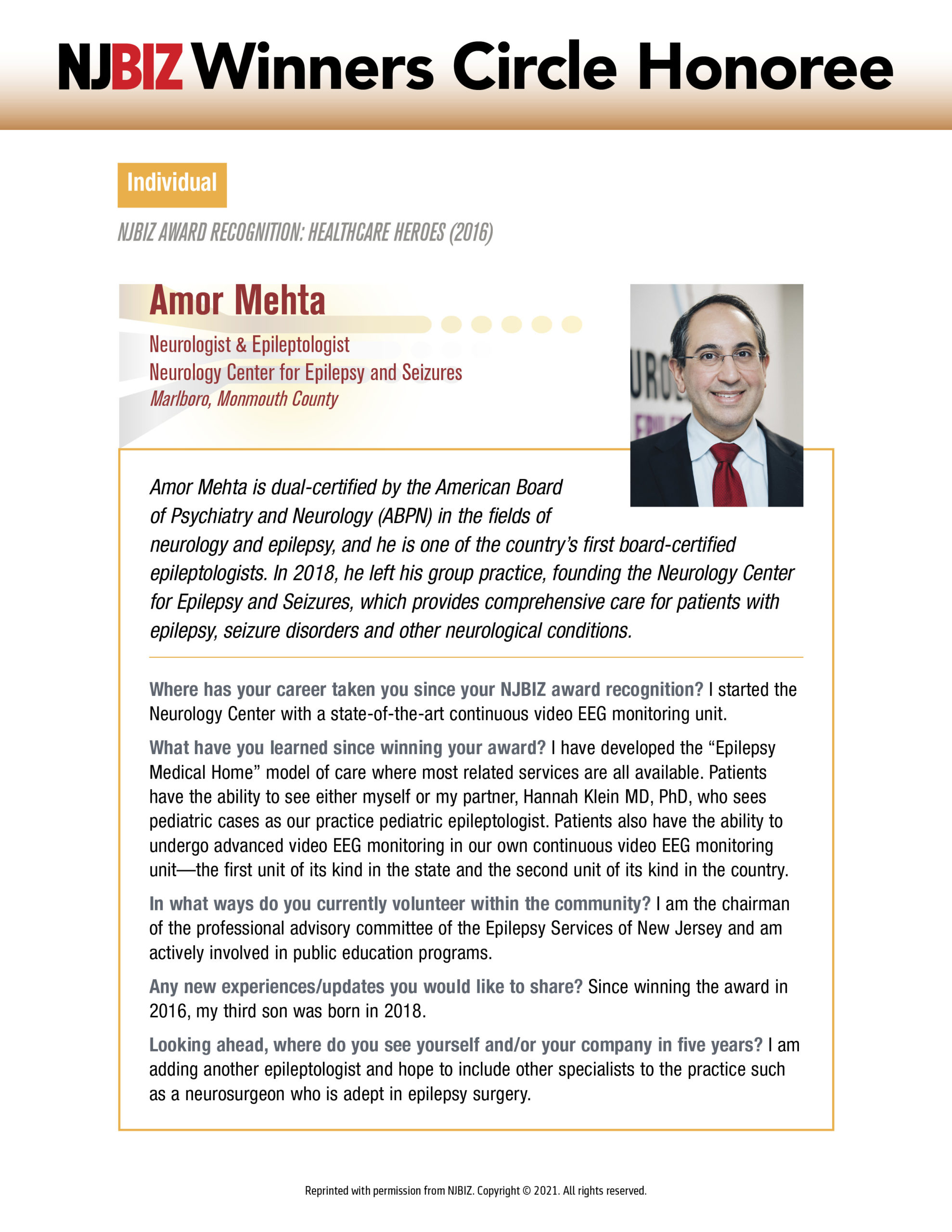 Amor Mehta, MD - Neurology Center For Epilepsy & Seizures